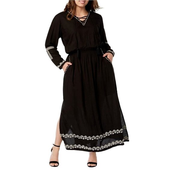 NY Collection | Dresses | Ny Collection Dress Black Maxi V Neck Tassel ...